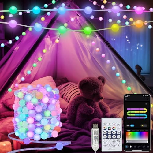 Smart Color Changing Globe String Lights, 33Ft 16 Million Colored Fairy ...