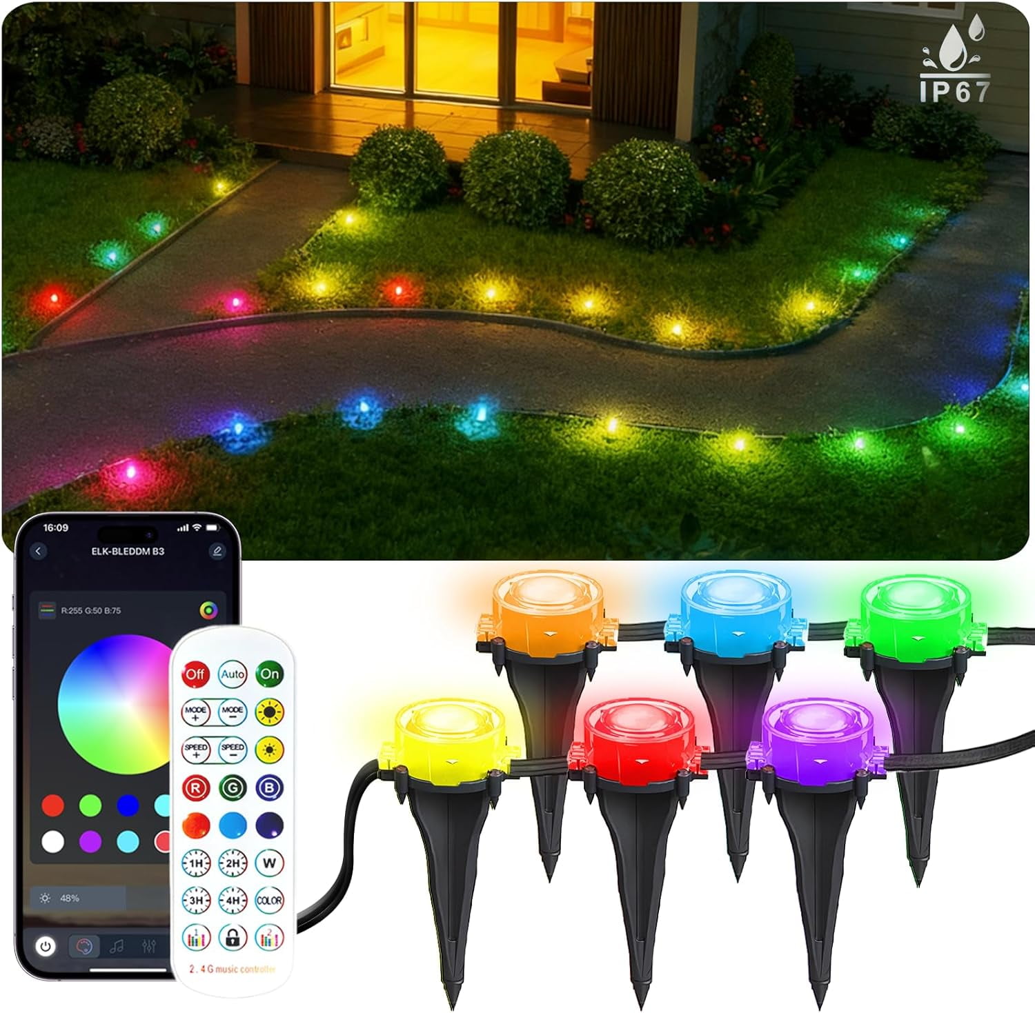 Smart Color-Changing Permanent Outdoor Pathway Lights, 50 ft RGBIC ...