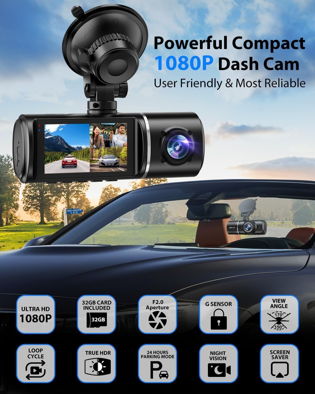Smart Connected Dash Cam Ultimate: J06 4K UHD Dual Lens w/Pre-Installed 128GB SD Card, 5GHz WiFi ...