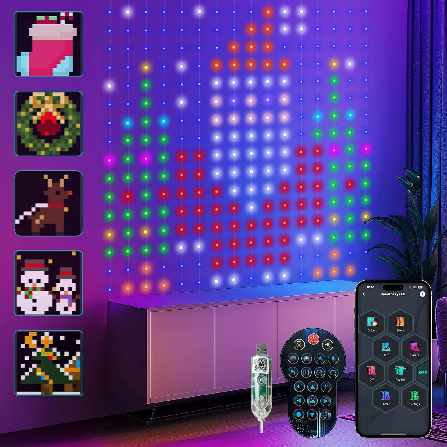 Smart Curtain Lights, 7.9x7.9Ft 256 LED Color Changing Window Curtain ...