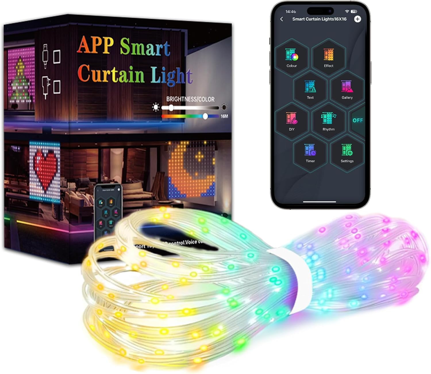 Smart Curtain Lights, LED Curtain Lights with APP and Remote Control ...