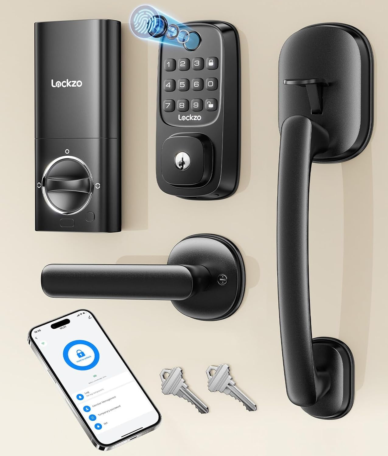Smart Deadbolt Lock Fingerprint with 2 Lever Handles, Keyless Entry ...