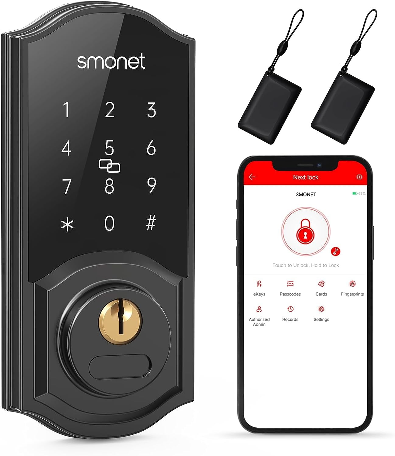 Smart Deadbolt, SMONET Keyless Entry Door Lock with Keypad, Electronic ...