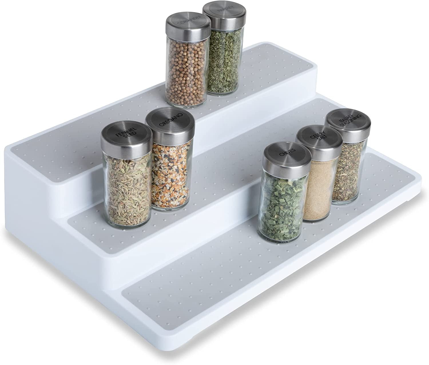 Smart Design 3-Tier Plastic Spice Rack, White with Gray, 14.625 x 9.5 ...