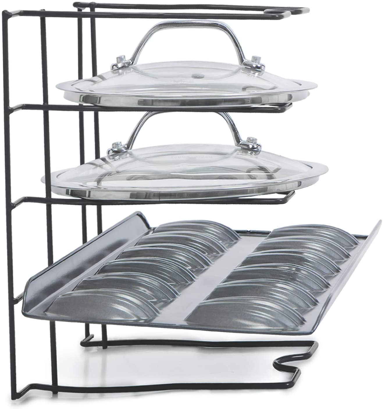 Smart Design Bakeware and Lid Storage Rack, 4 Dividers, Steel, Black ...