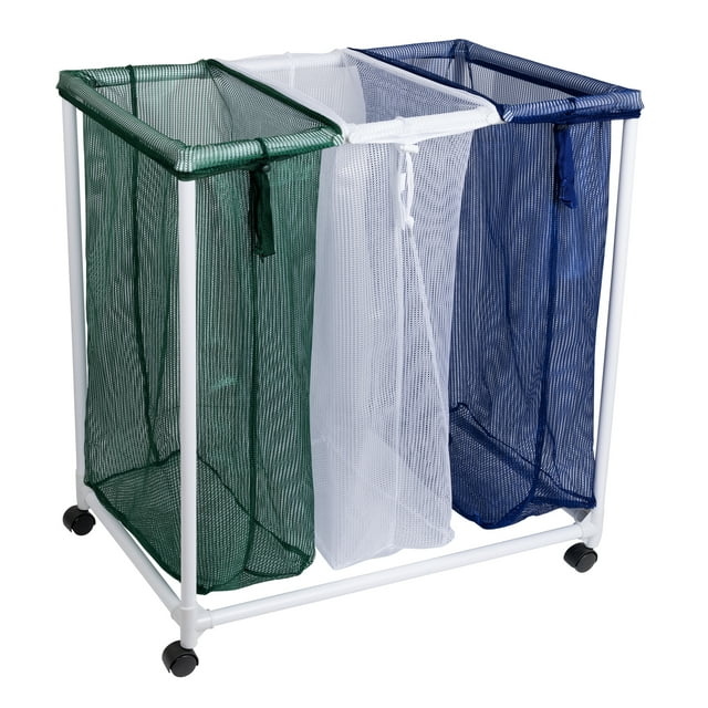 Smart Design Deluxe Rolling Triple Compartment Laundry Sorter Hampers ...