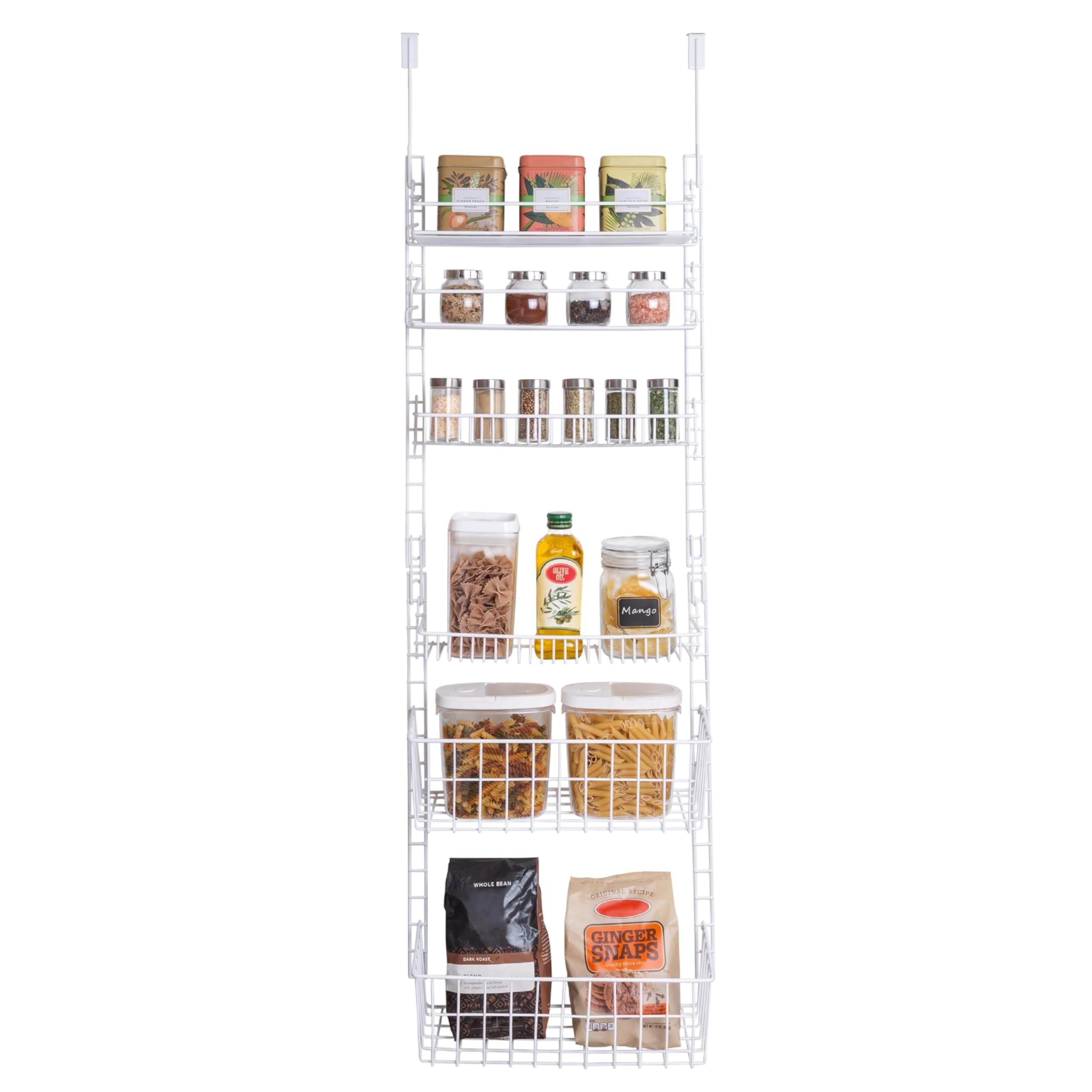 Smart Design Over The Door Adjustable Pantry Organizer Rack w/ 6 ...