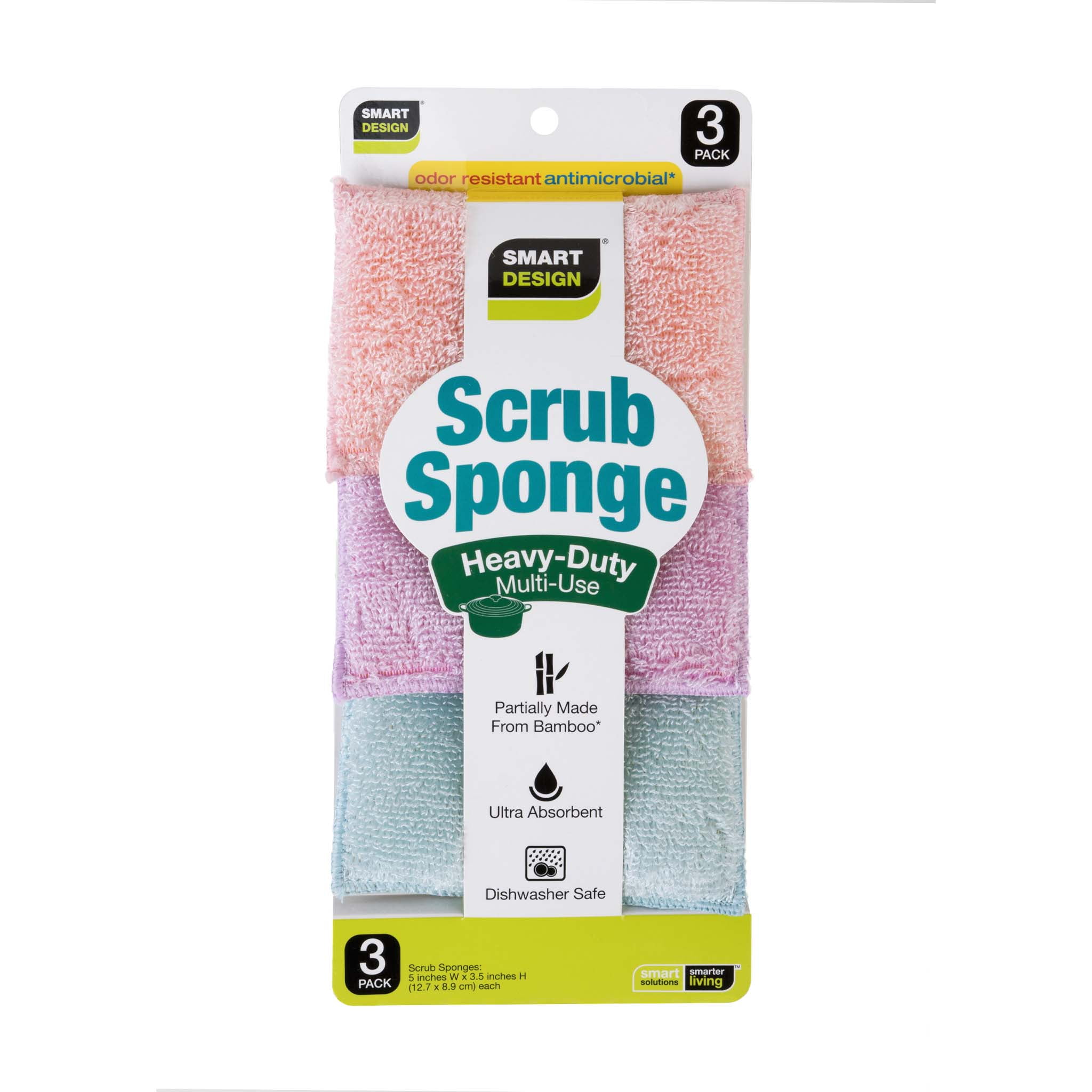 Smart Design Heavy Duty Scrub Sponge with Bamboo Odorless Rayon Fiber ...