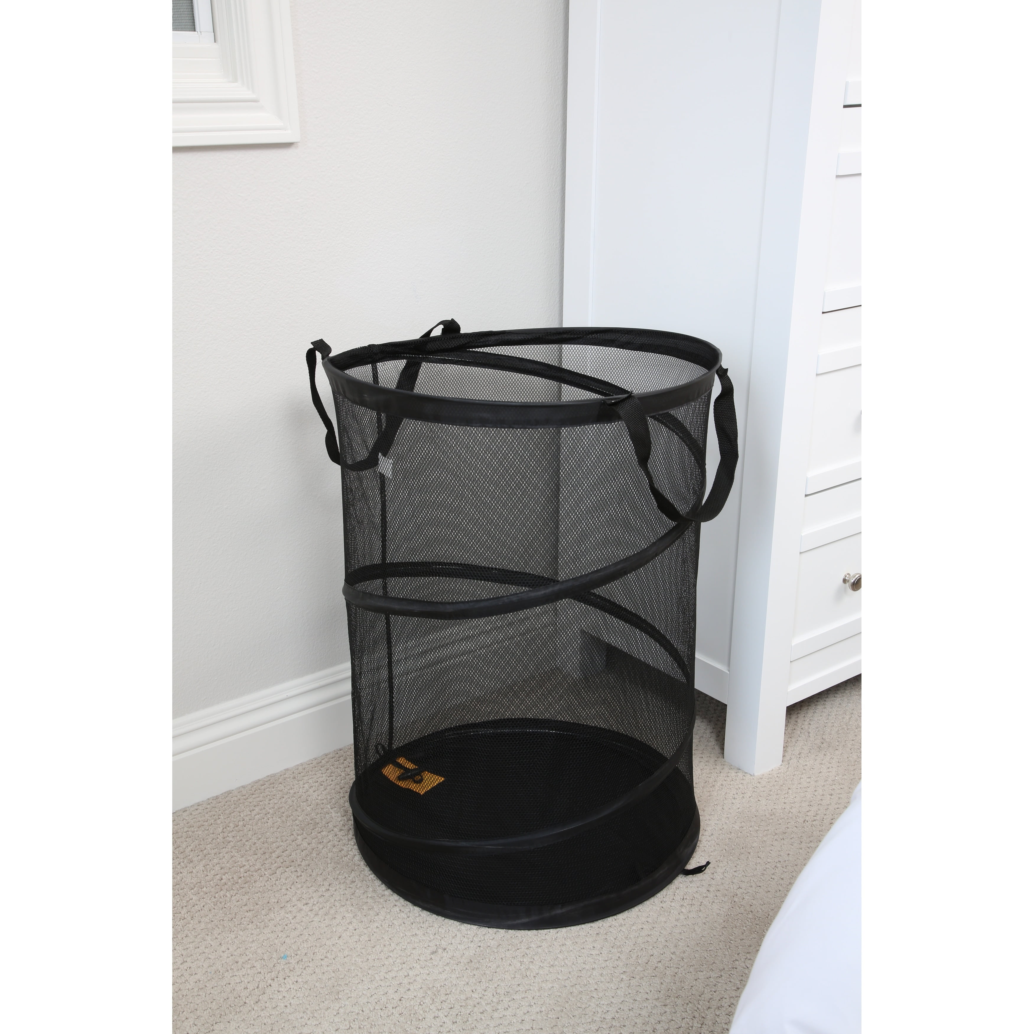 Smart Design Pop Up Spiral Laundry Hamper Bag Mesh - Black - Walmart.com
