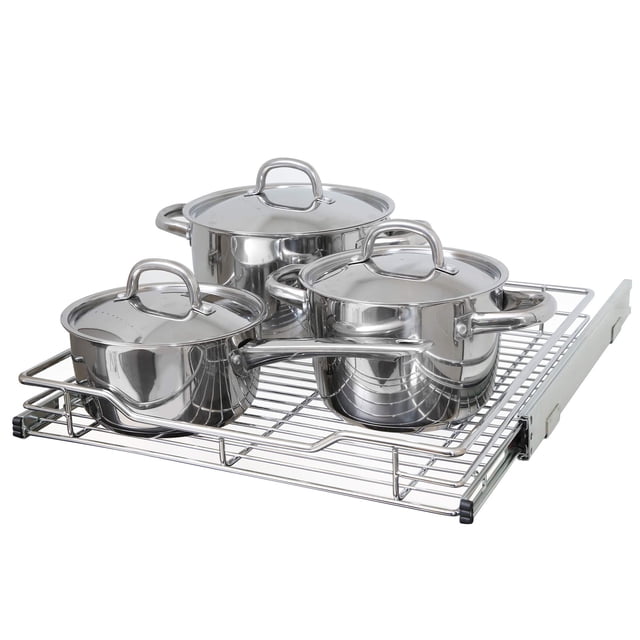 Smart Design Pull-Out Cabinet Organizer - Single Level Chrome, Large ...