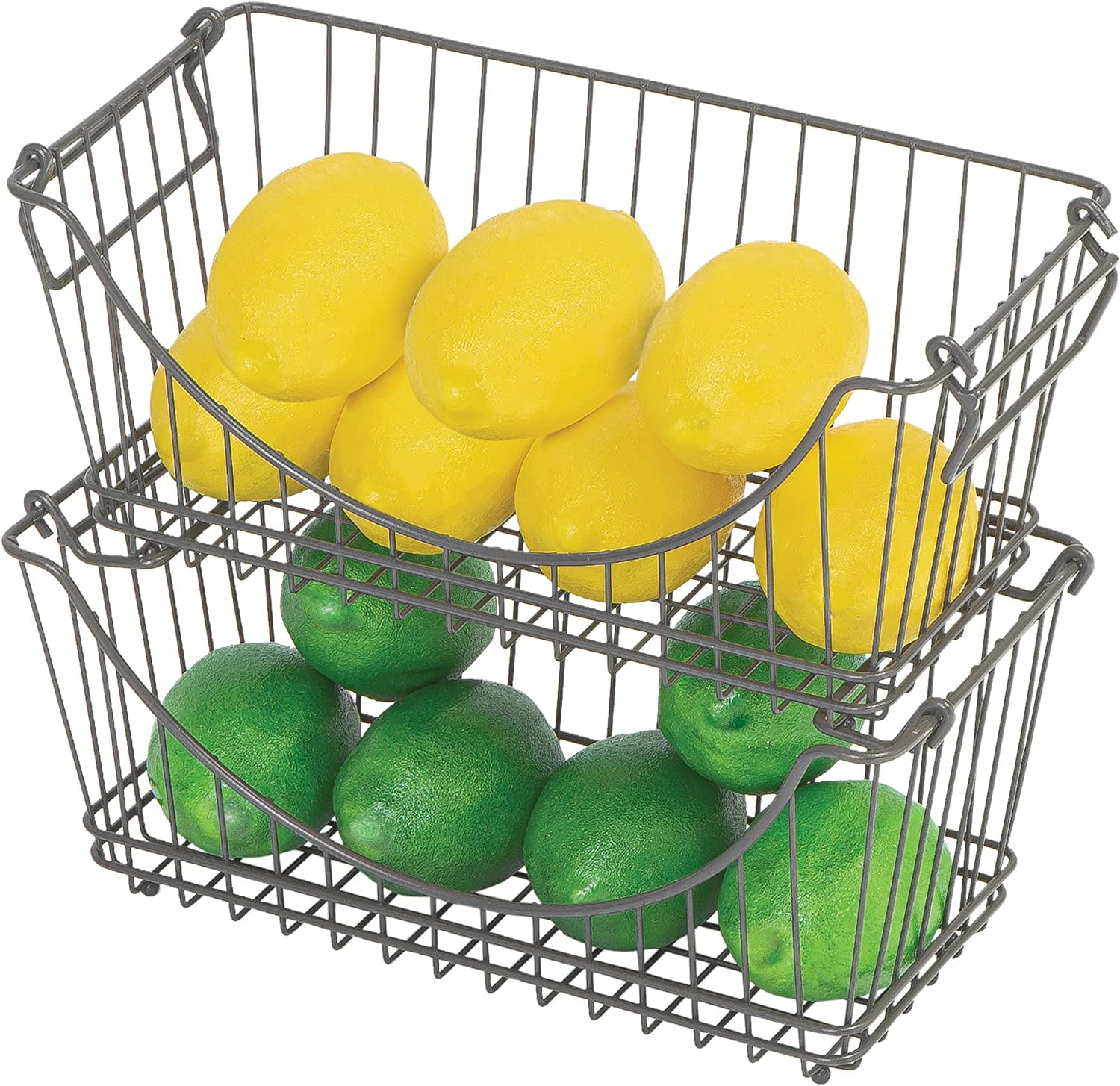 Smart Design Stacking Baskets with Handles - Set of 2 Medium - Steel ...