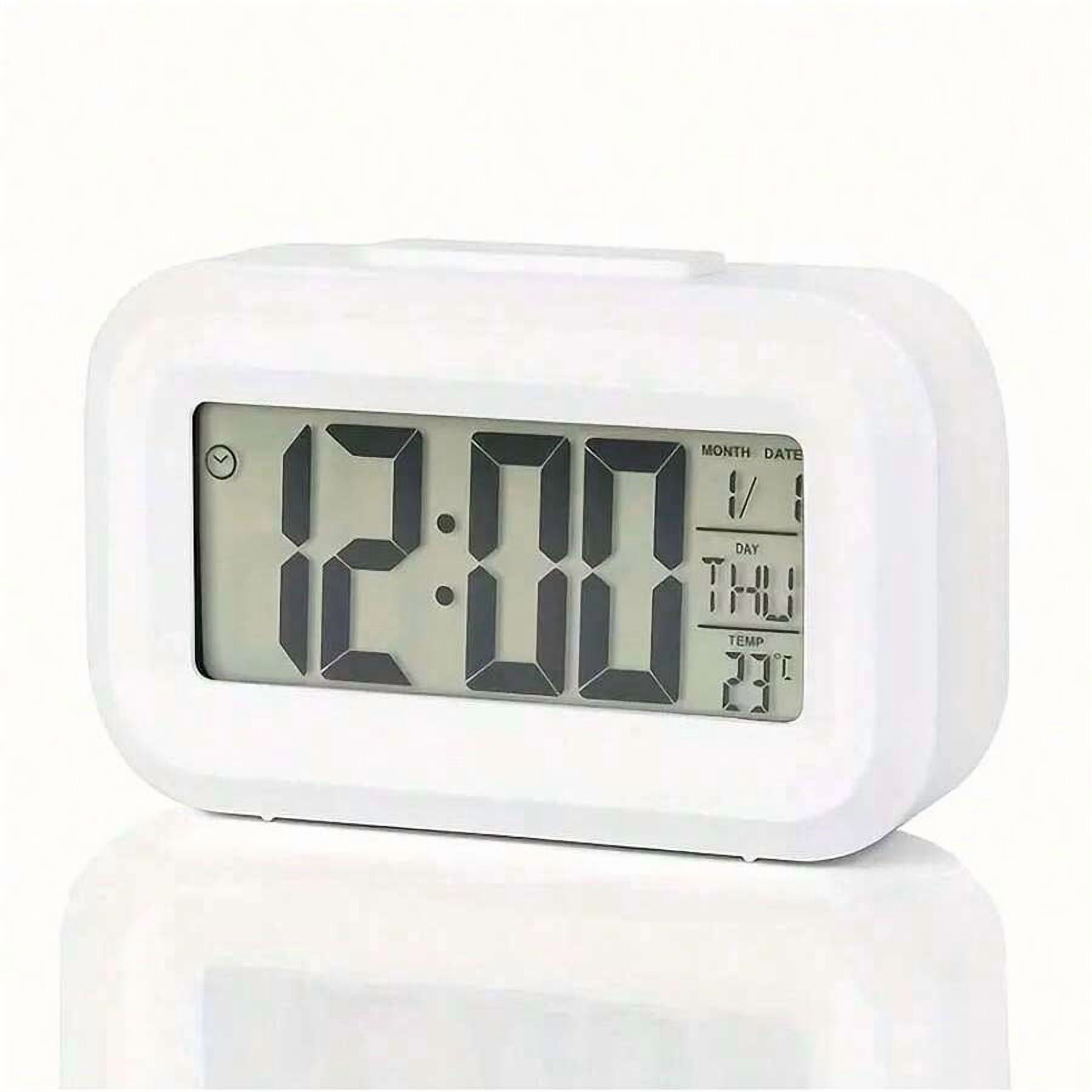 Smart Digital Alarm Clock Black White LCD Display with Temperature ...