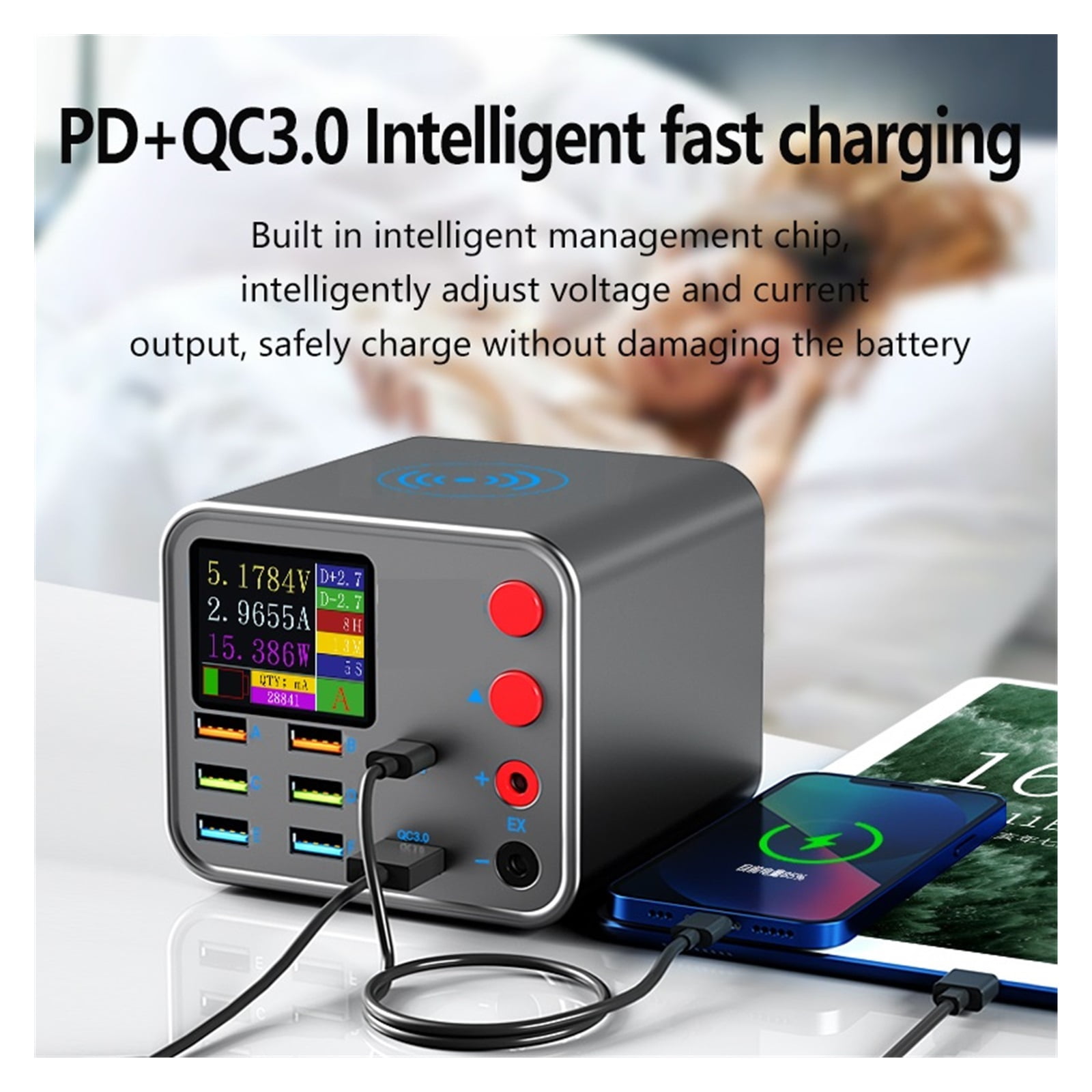 Smart Digital Display Charger USB Multi Port Charger QC3.0 Fast ...