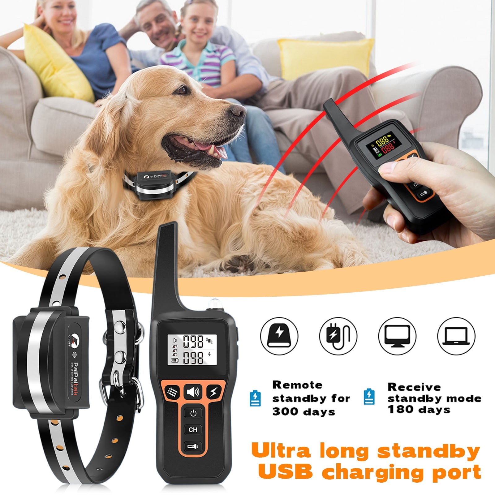 Smart Dog Training Collar with Color Screen Remote - 3-Safe Mode Anti-Bark System, 100m IPX7 ...