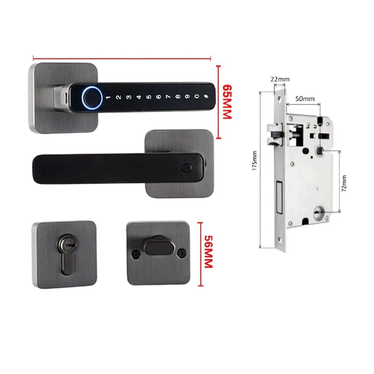 Smart Door Handle Fingerprint Password Remotely Unlock Digital Lock Tuya App Keyless Entry for ...