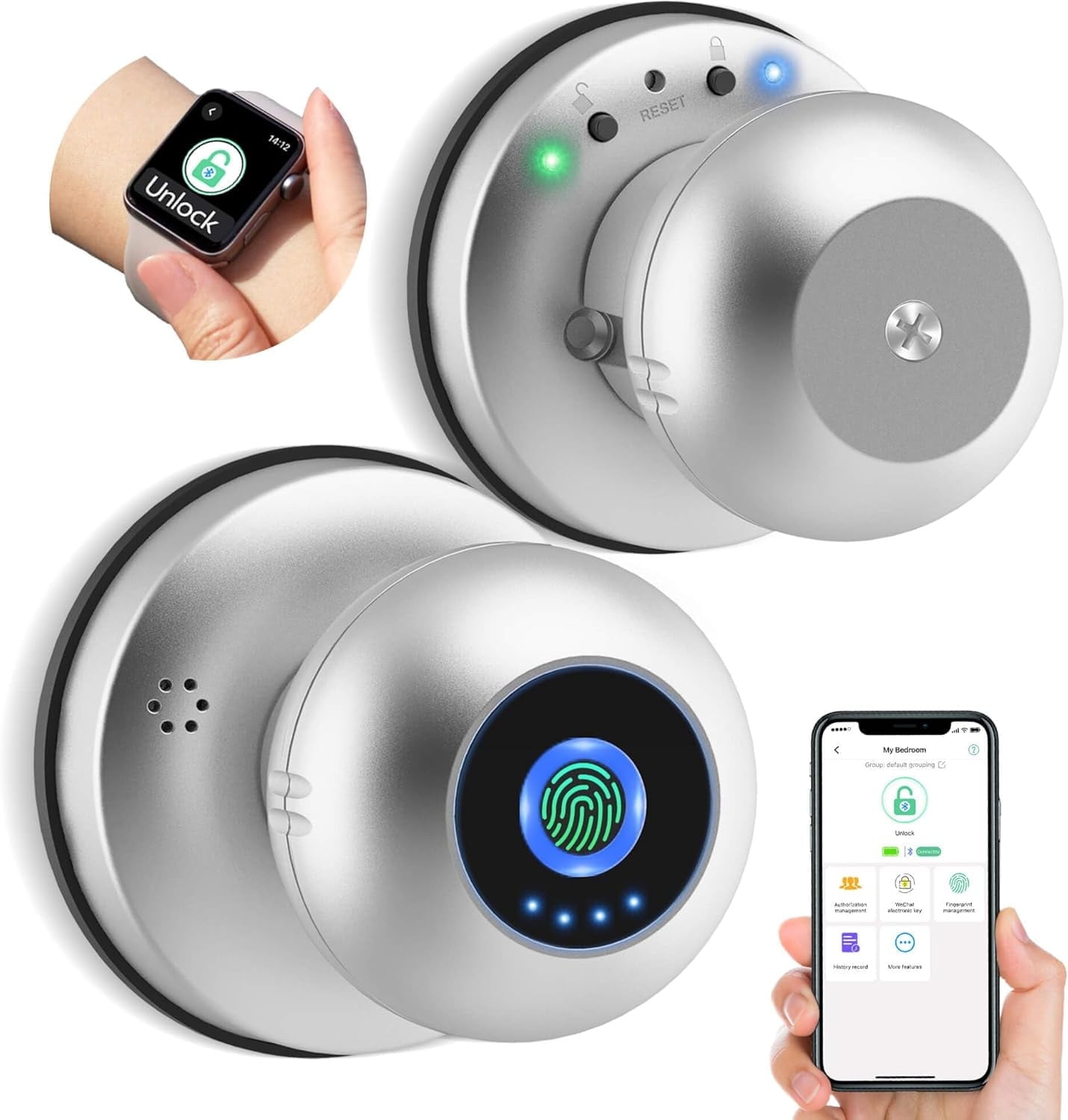 Smart Door Knob with Lock, Anweller Fingerprint Biometric Keyless Entry Electronic Digital ...