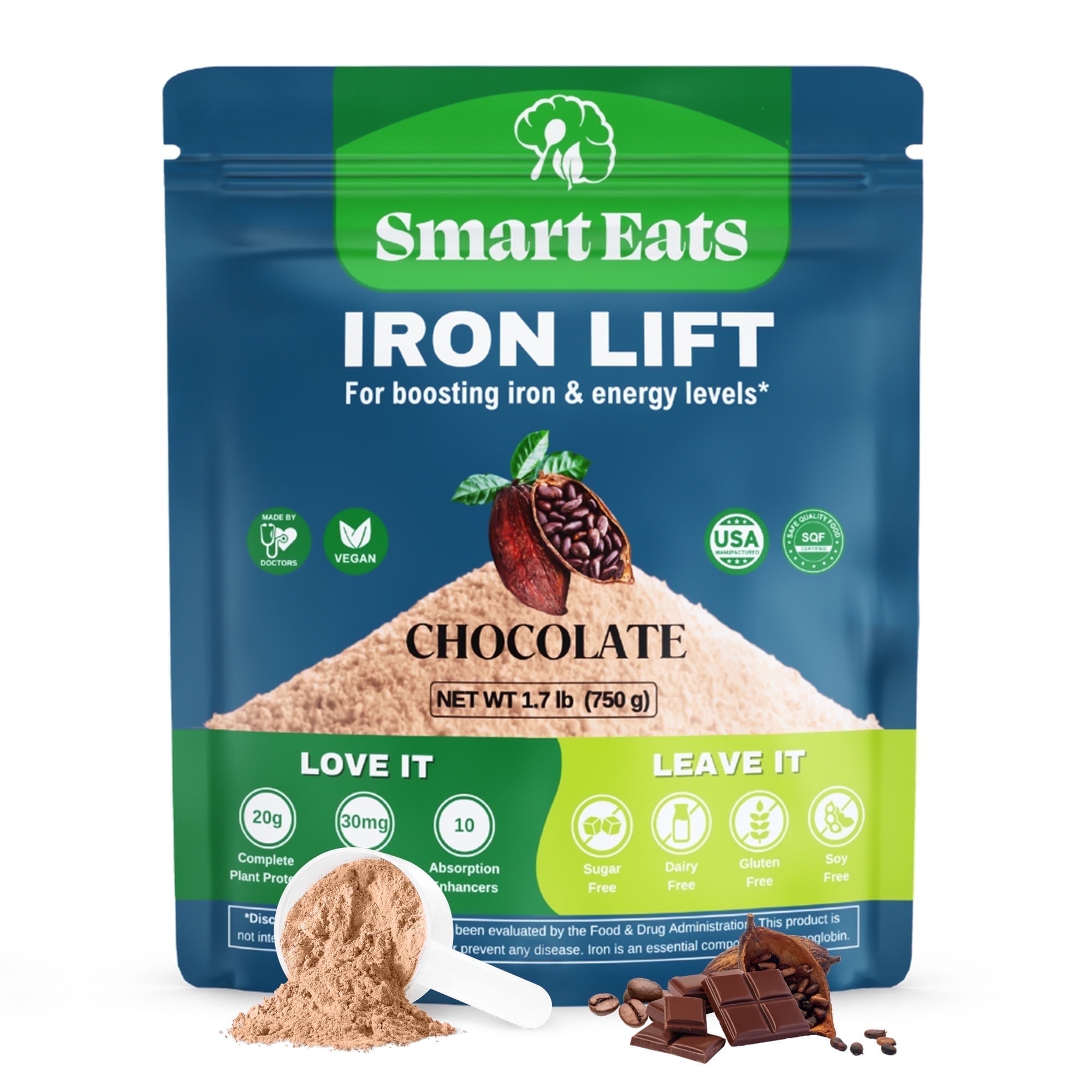 Smart Eats Iron Lift - Powder Iron Supplement - 30mg Gentle Iron, 20g ...