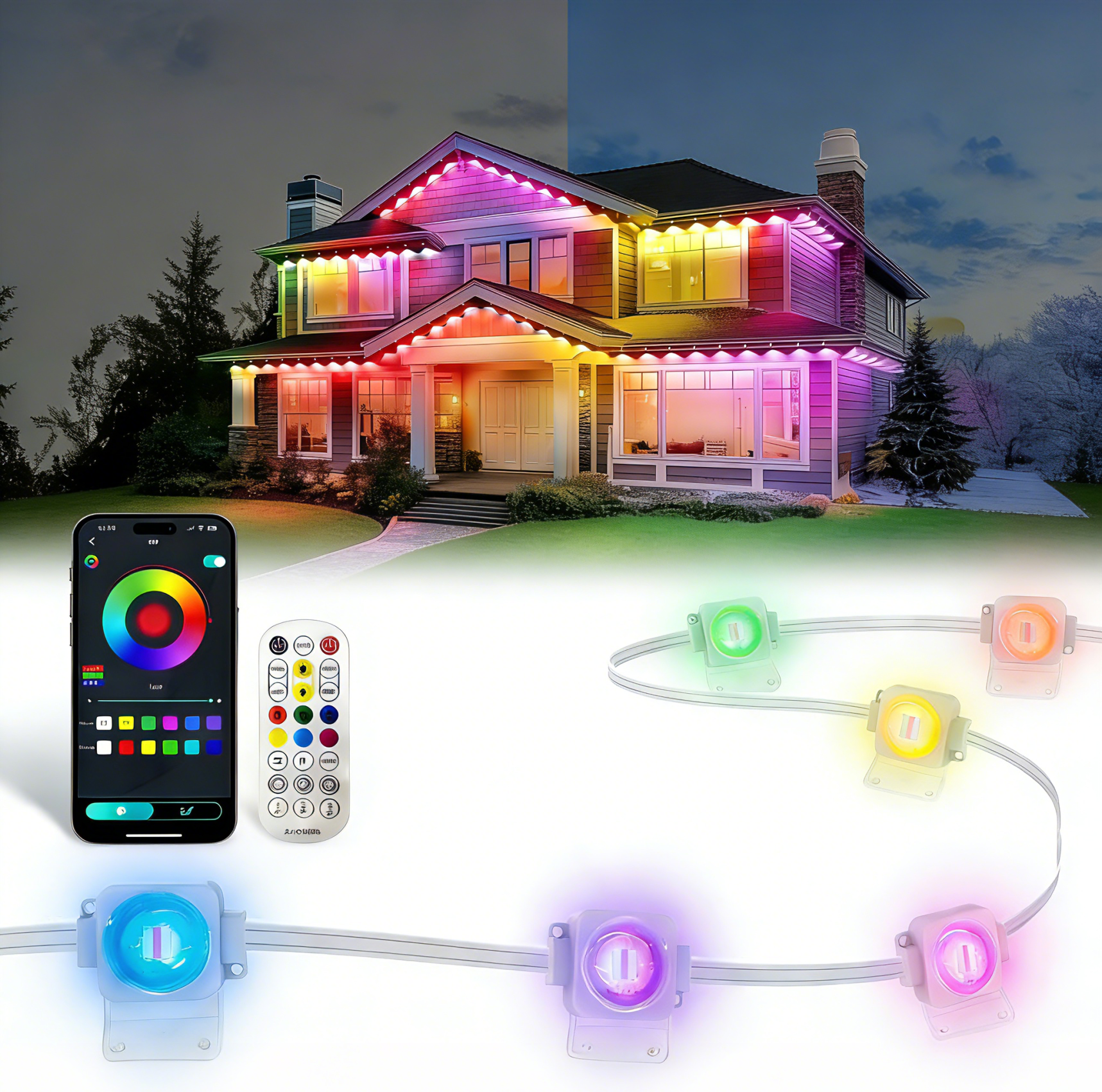 Smart Eave Lights 100FT Permanent Outdoor Lights RGBIC LED Strip Lights ...