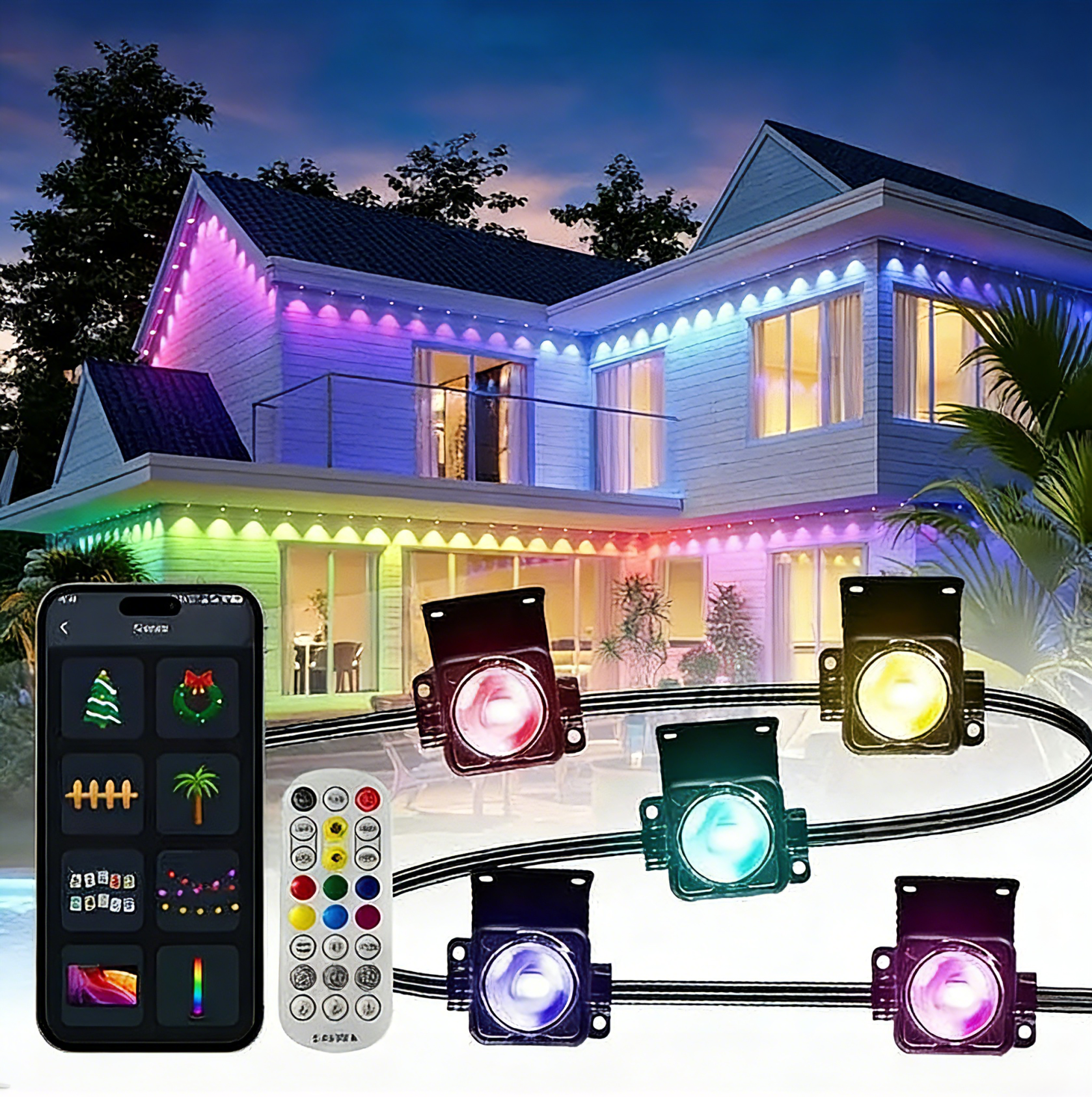 Smart Eave Lights 100FT Permanent Outdoor Lights RGBIC LED Strip Lights ...