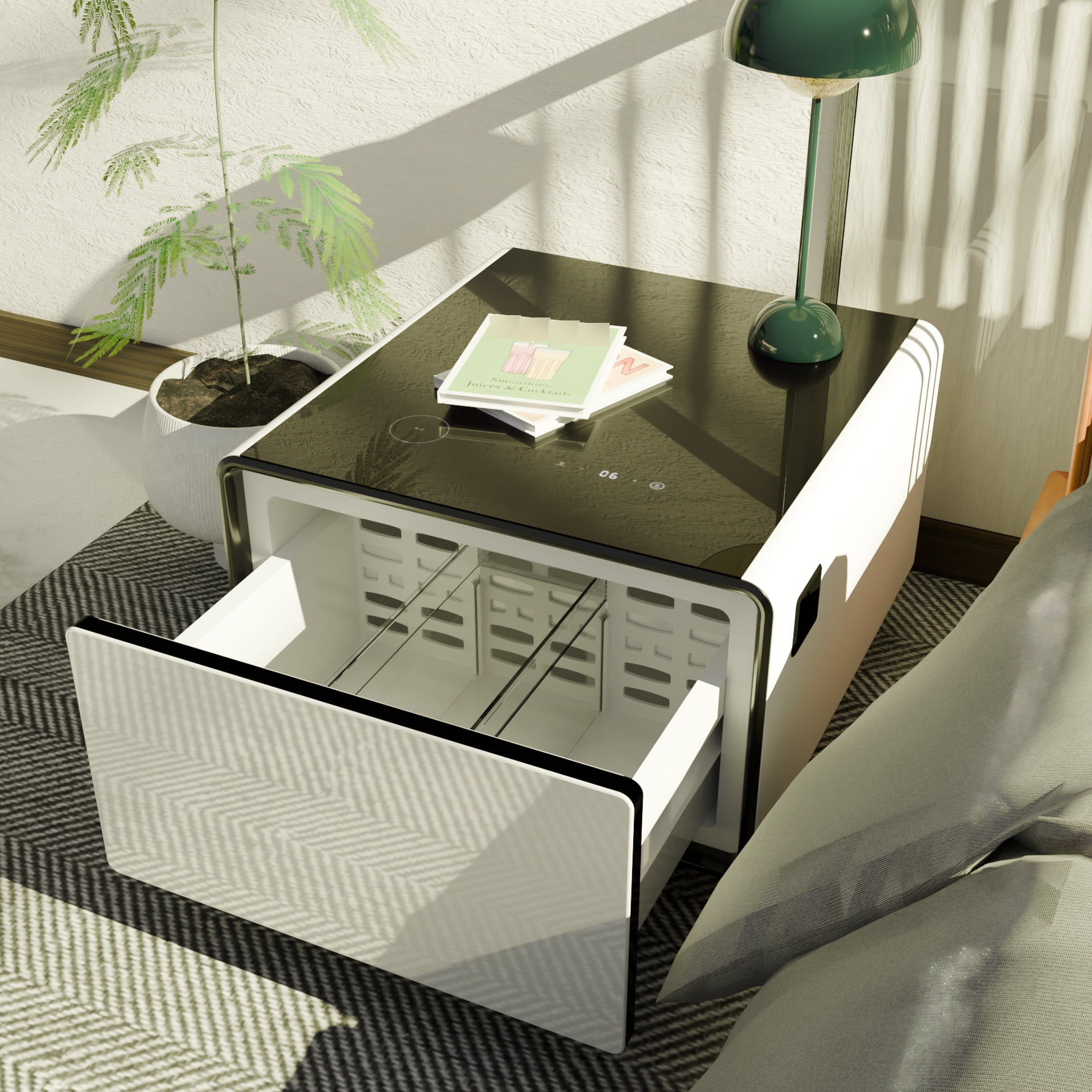 Smart End Table With Built-in Fridge, Power Socket, Temperature Control ...