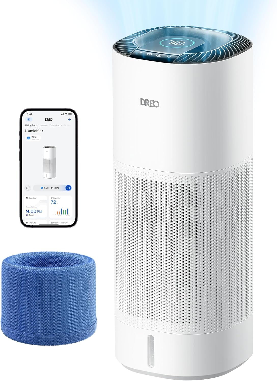 Smart Evaporative Humidifier Large Room up to 1000ft², 800ml/h High ...