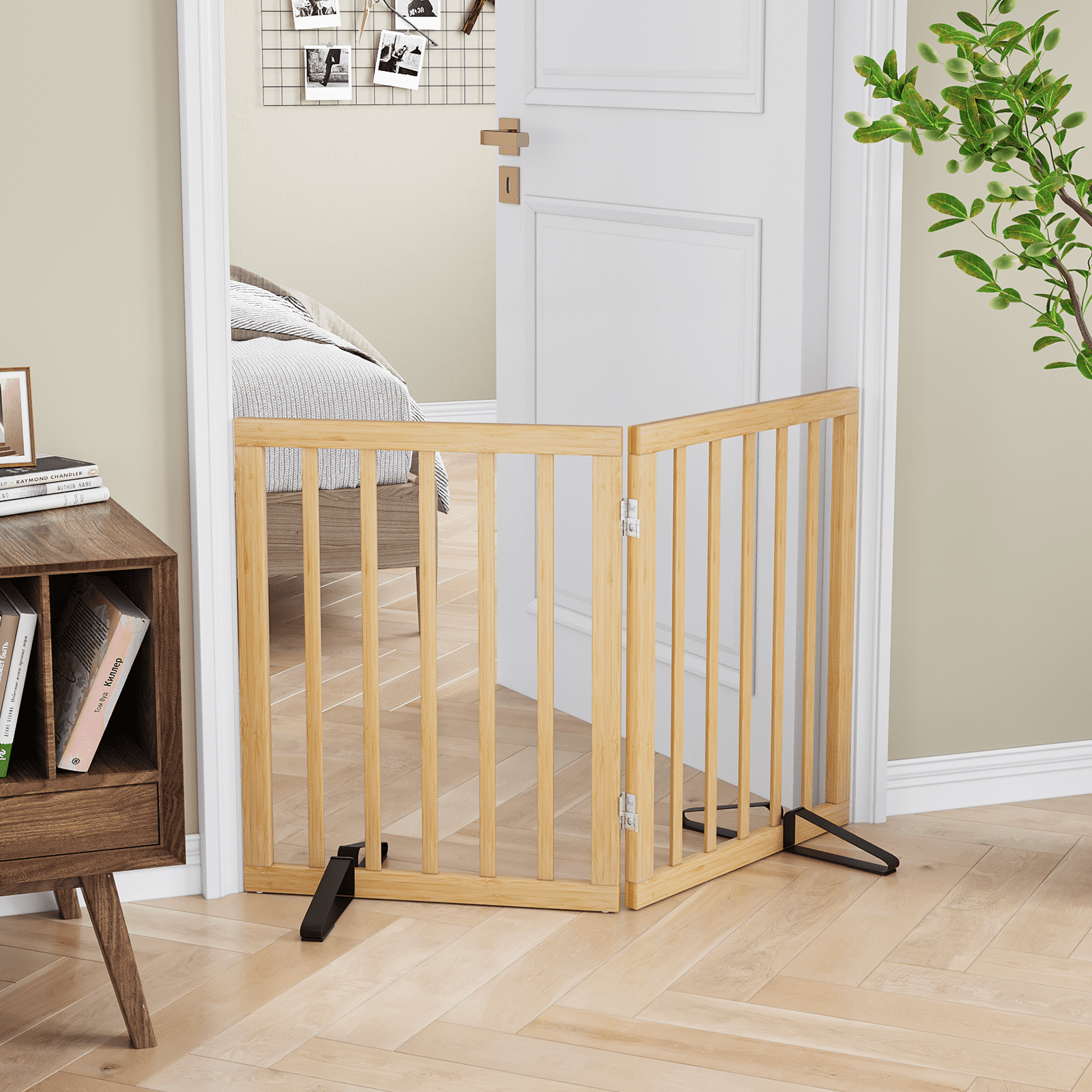 Smart FENDEE Bamboo Dog Gates for Doorways Freestanding Pet Gate, 2 ...