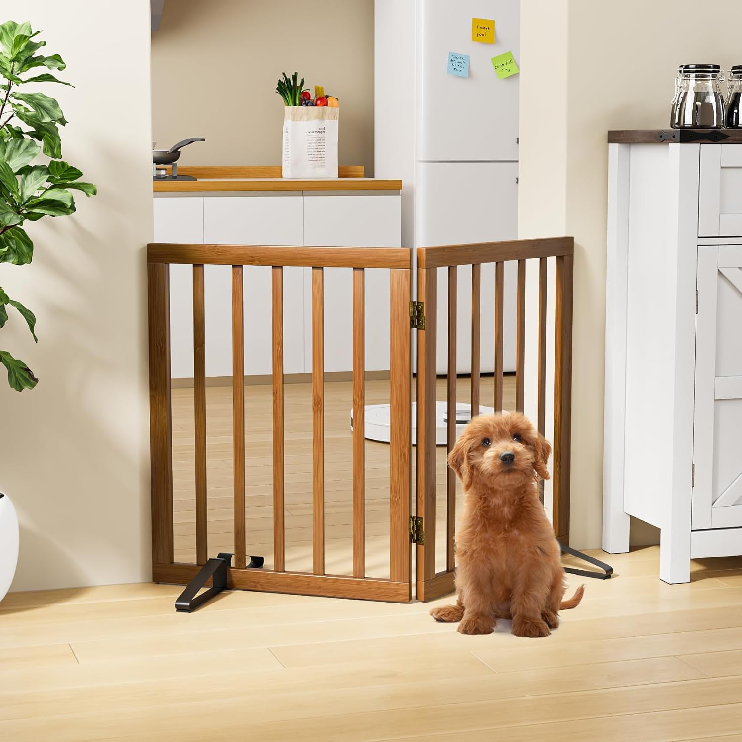 Smart FENDEE Bamboo Dog Gates for Doorways Freestanding Pet Gate, 2 ...