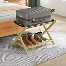 Smuxee Bamboo Luggage Rack Fully Assembled Suitcase Stand, Guest Room ...