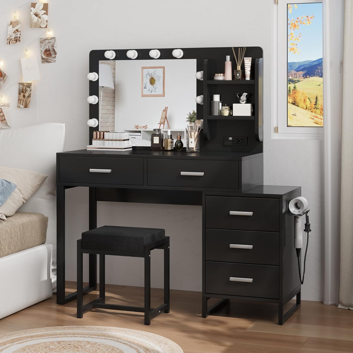 Smart FENDEE Makeup Vanity Table Set Dressing Table with 5 Drawers ...