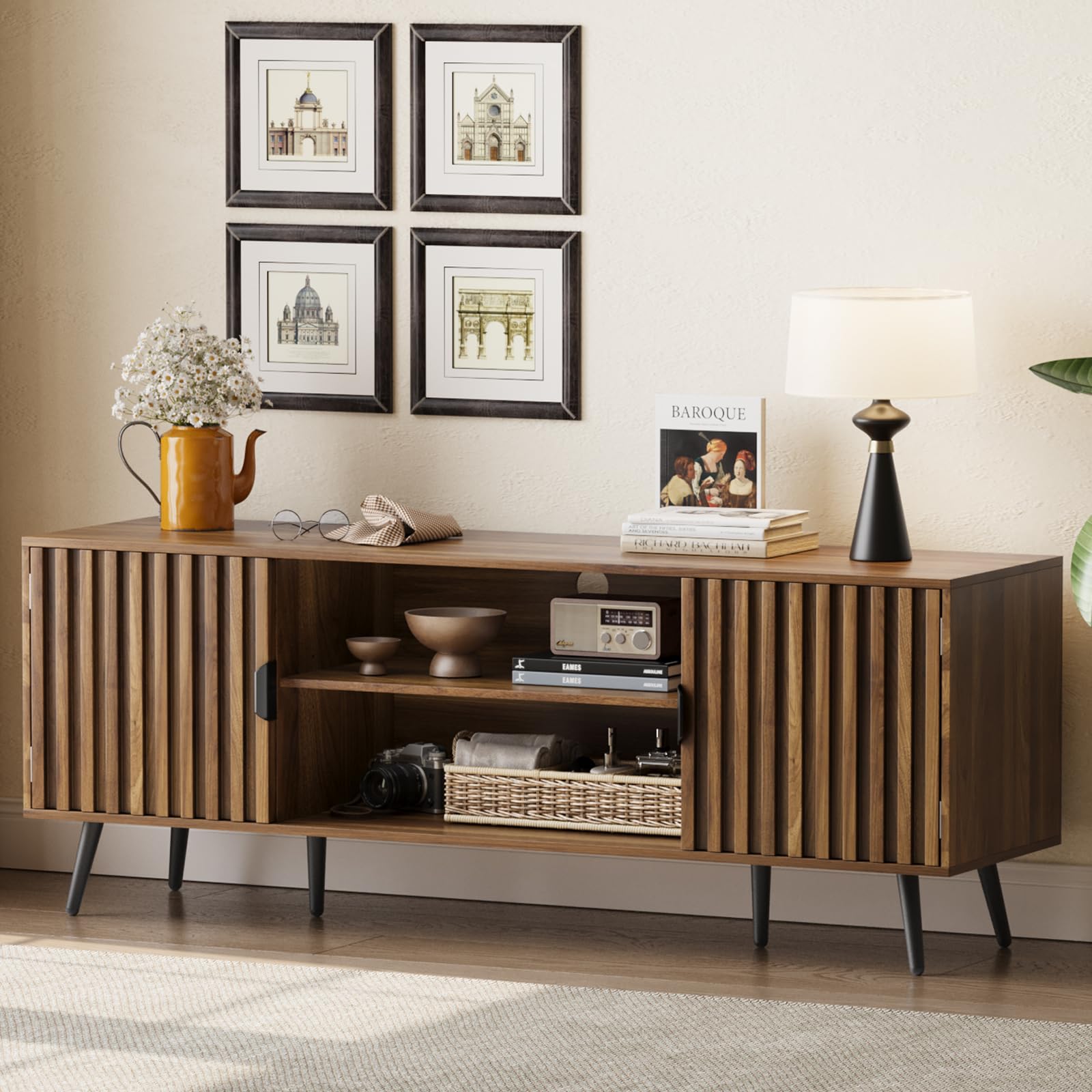 Render TV Stand Entertainment Center, Modern Light Wood, Spacious ...