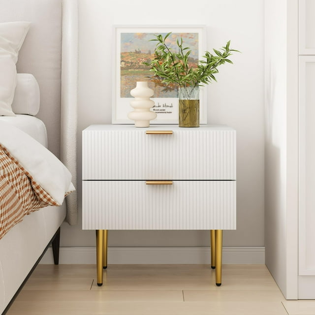Smart FENDEE Modern Nightstands with 2 Wave Fluted Drawer Wood Bedside ...