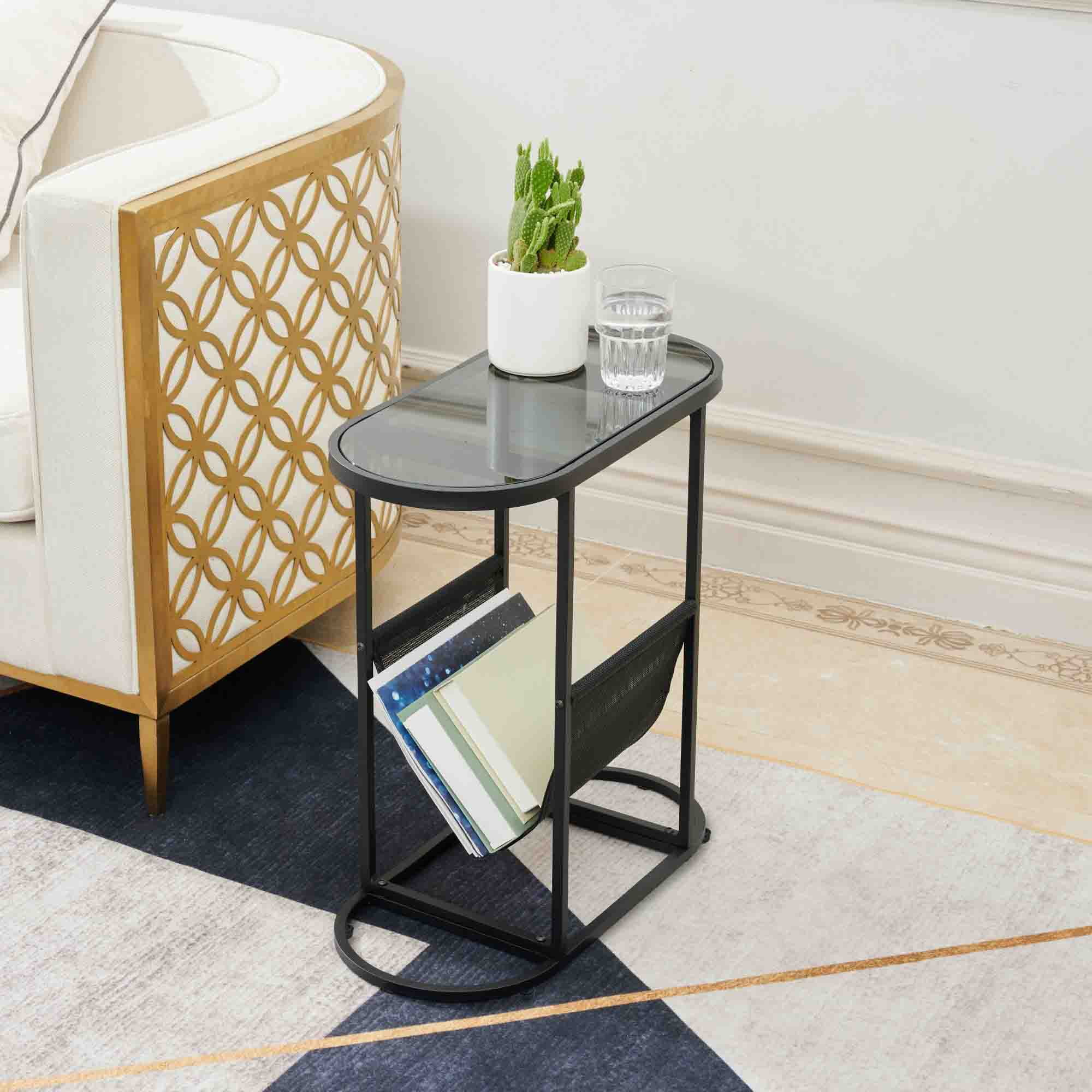Smart FENDEE Oval Small Side Table with Magazines Organizer Storage ...