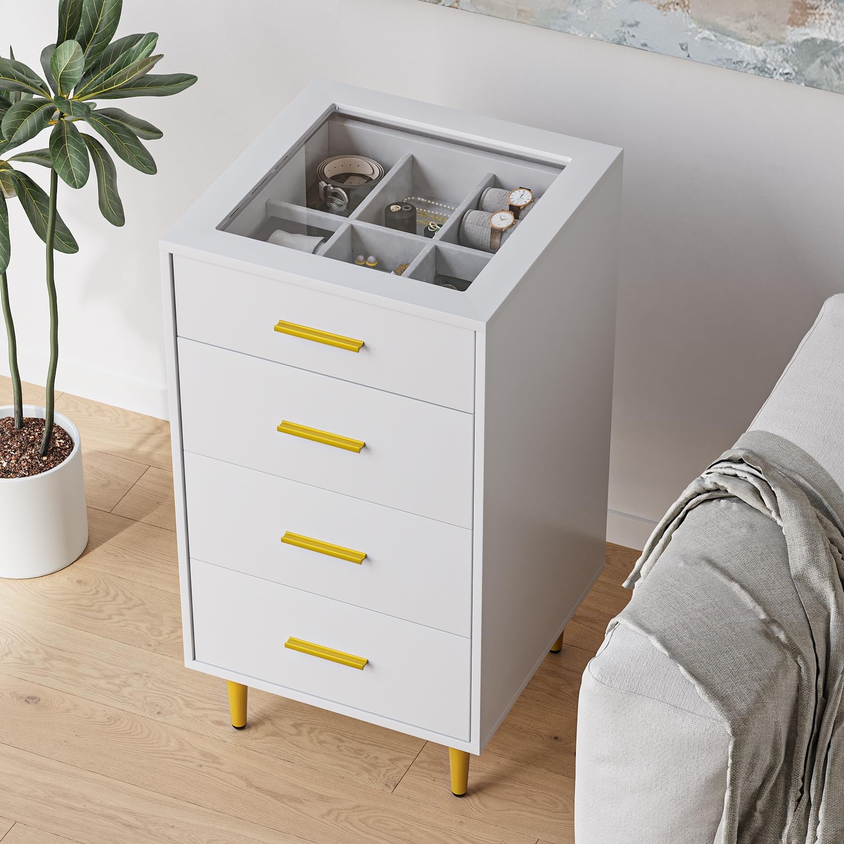 Smart FENDEE White Dresser Chest of Drawer with Velvet Dividing Lattice ...