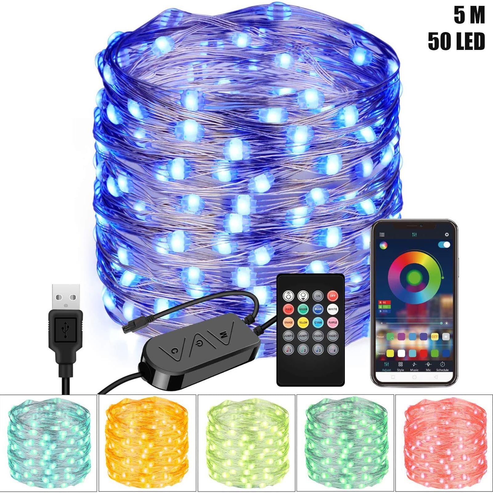 Smart Fairy String Lights - 20 LEDs Twinkle Light Work Control RGB ...