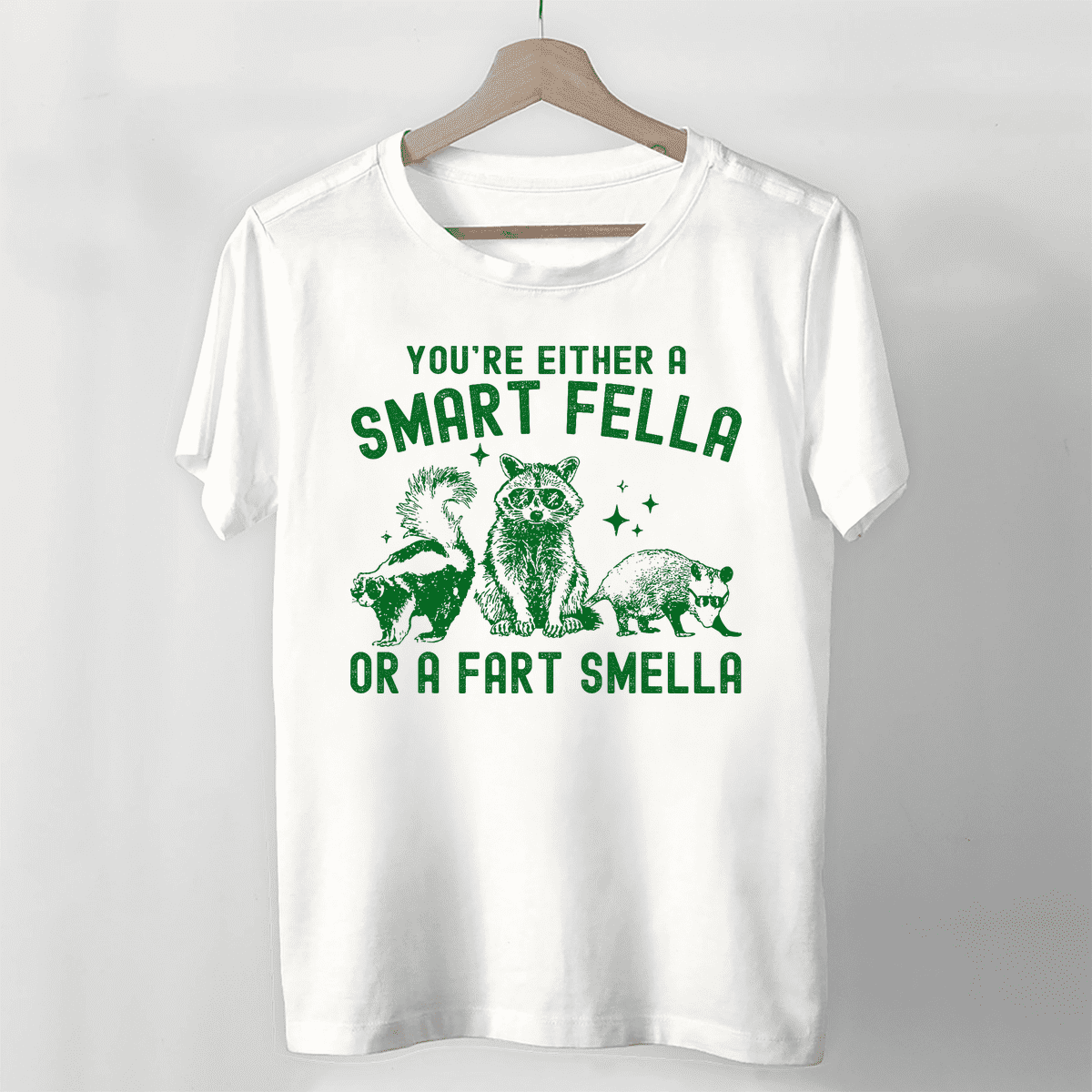 Smart Fella Or Fart Smella Funny Raccoon Meme Classic Tshirt Vintage ...