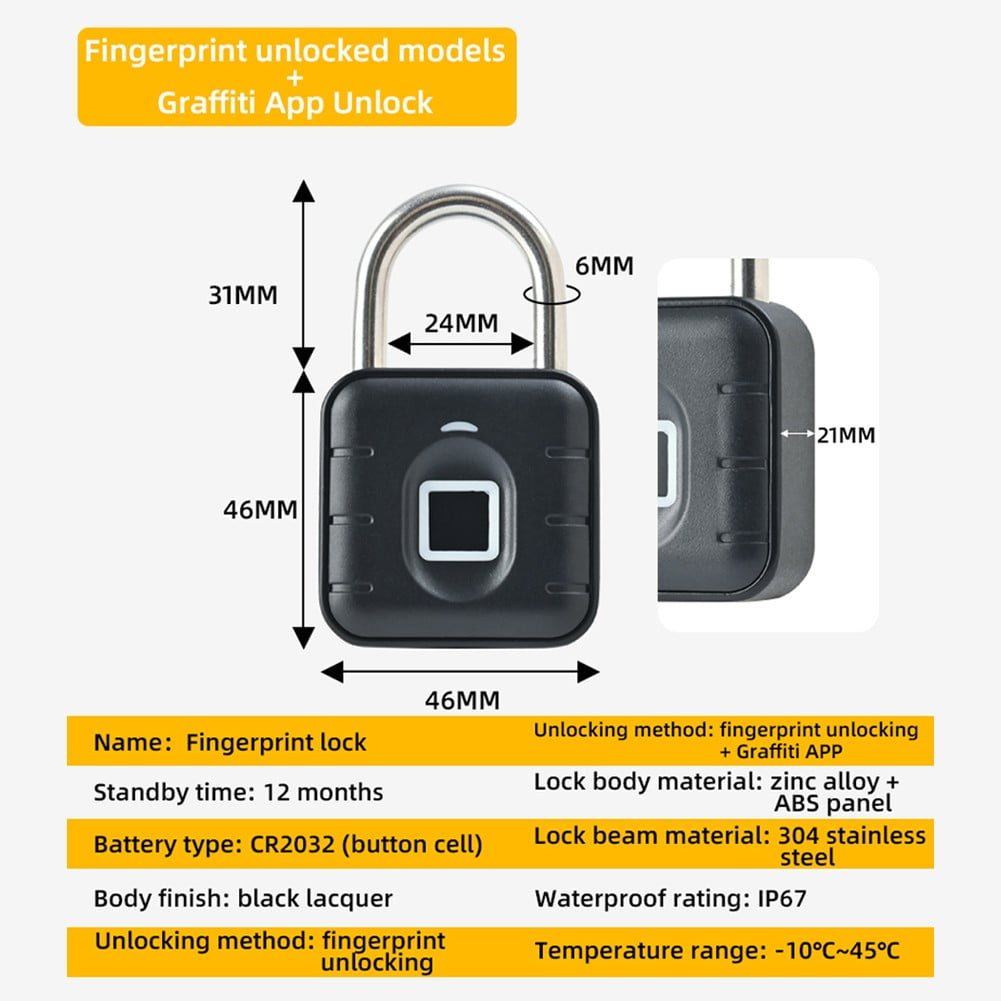 Smart Fingerprint Cable Lock - Waterproof Biometric Padlock for Outdoor ...