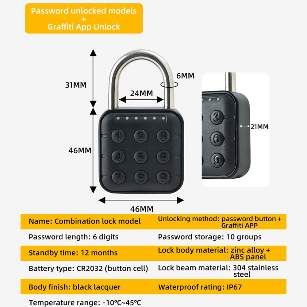 Smart Fingerprint Cable Lock - Waterproof Biometric Padlock for Outdoor ...