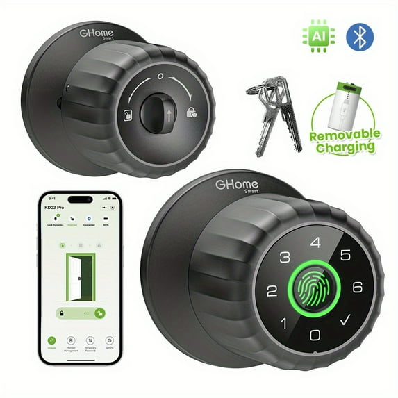 Smart Fingerprint Door Knob Lock with Keypad, Biometric Door Handle ...