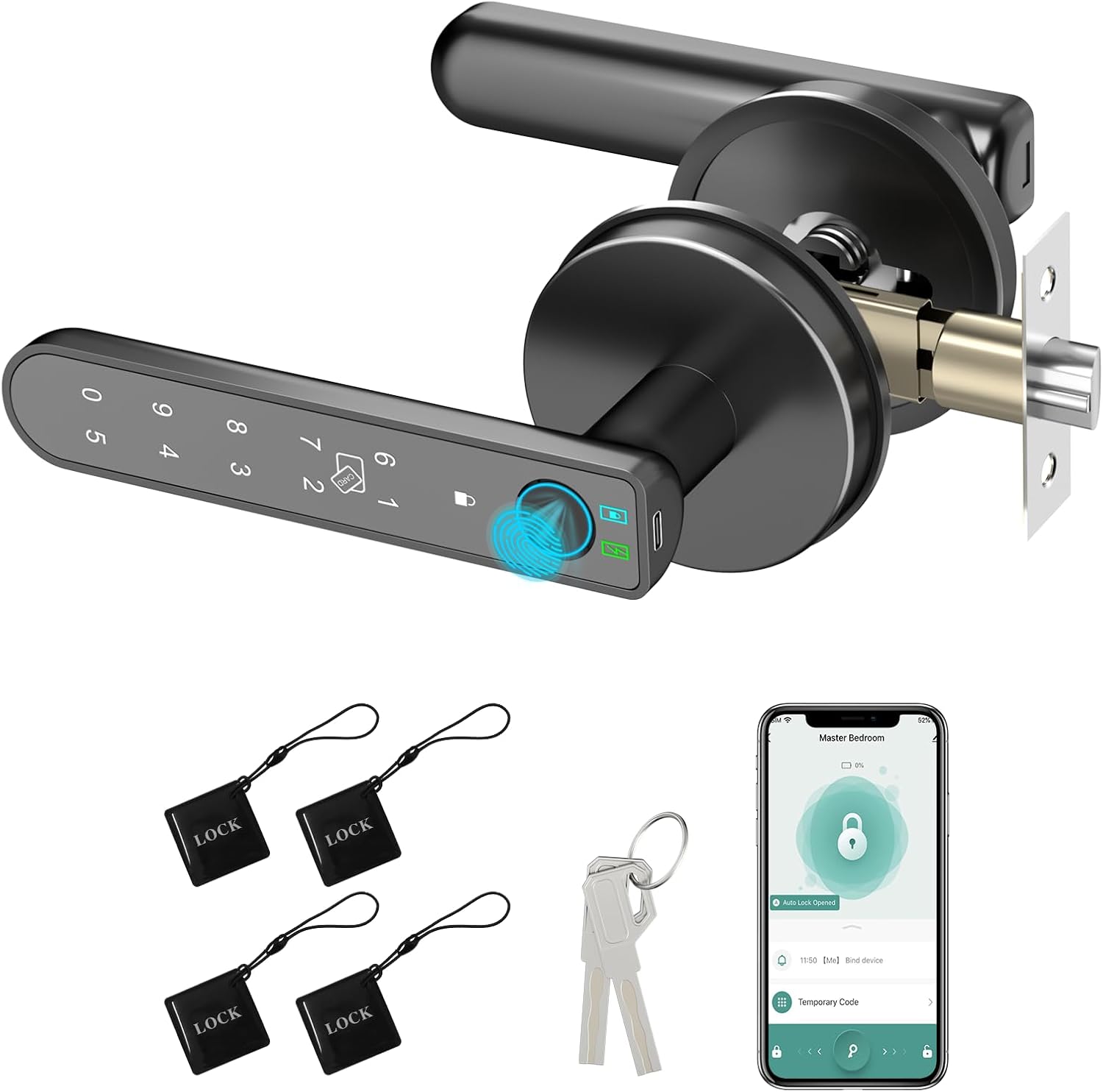 Smart Fingerprint Door Lock:Fingerprint Door Knob-Biometric 5-in-1 ...