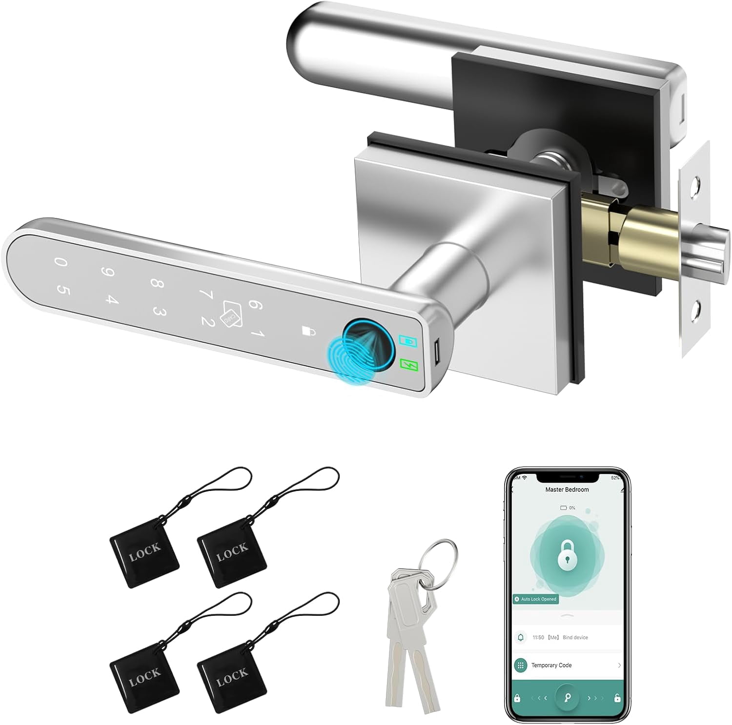 Smart Fingerprint Door Lock:Fingerprint Door Knob-Biometric 5-in-1 ...