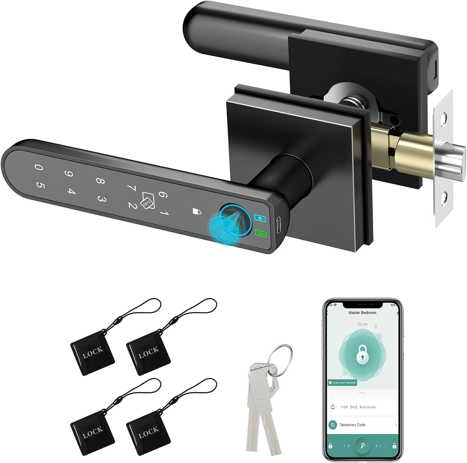 Smart Fingerprint Door Lock:Fingerprint Door Knob-Biometric 5-in-1 ...