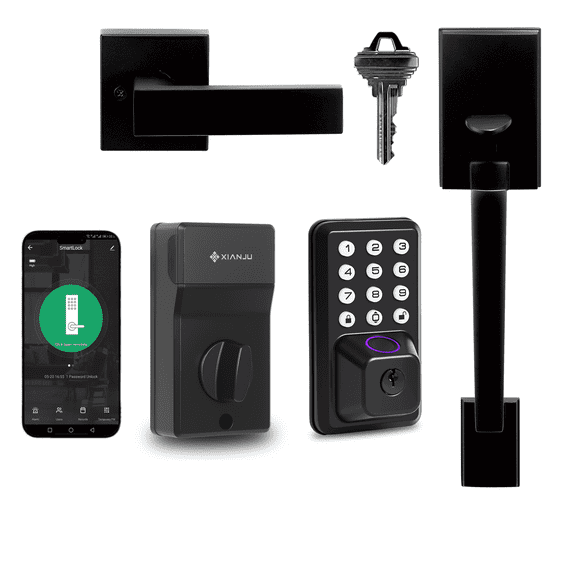 Smart Fingerprint Front Door Lock Set with Handle, Built-in WiFi App ...