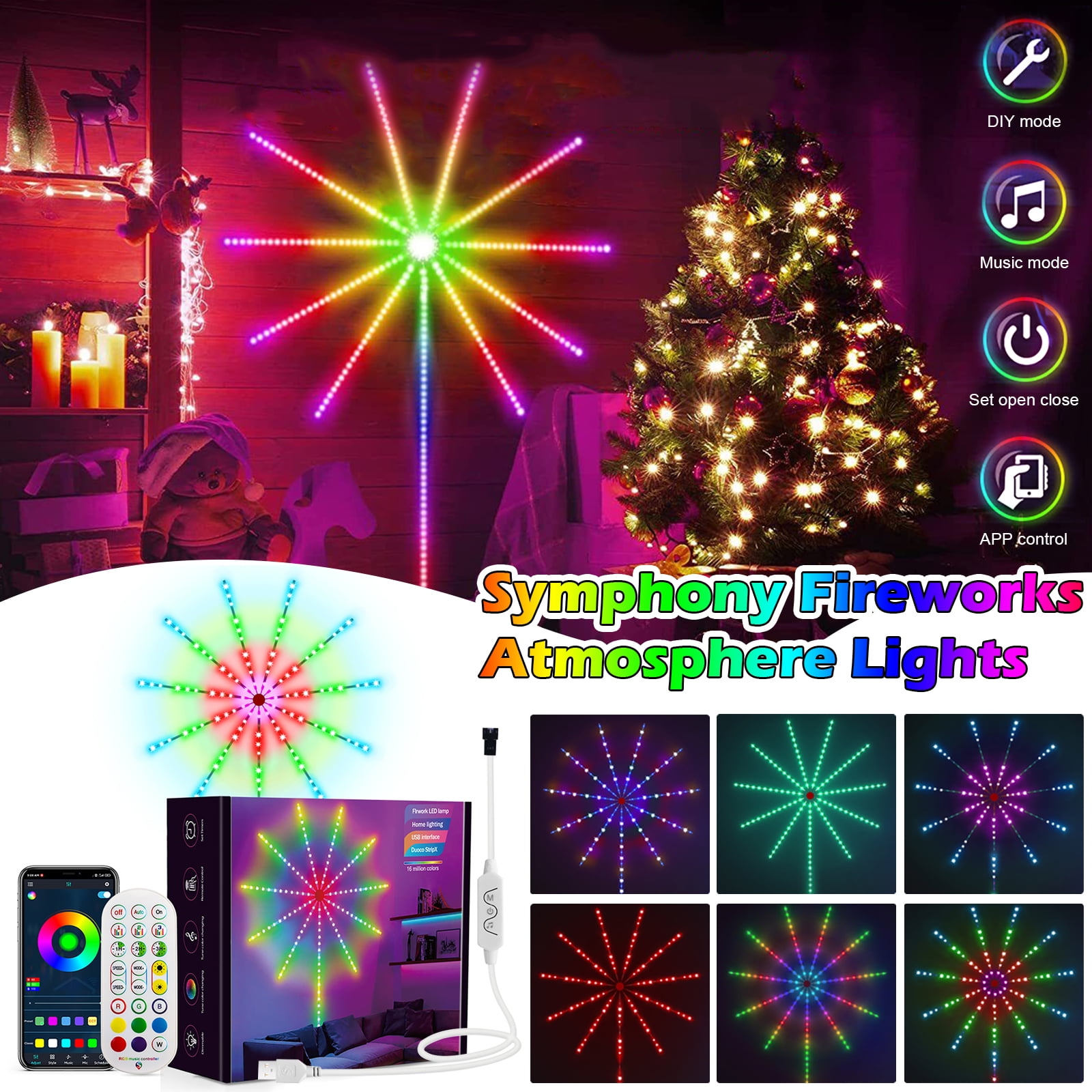 Smart Firework Lights Indoor, App and Remote Control RGB Color Changing ...