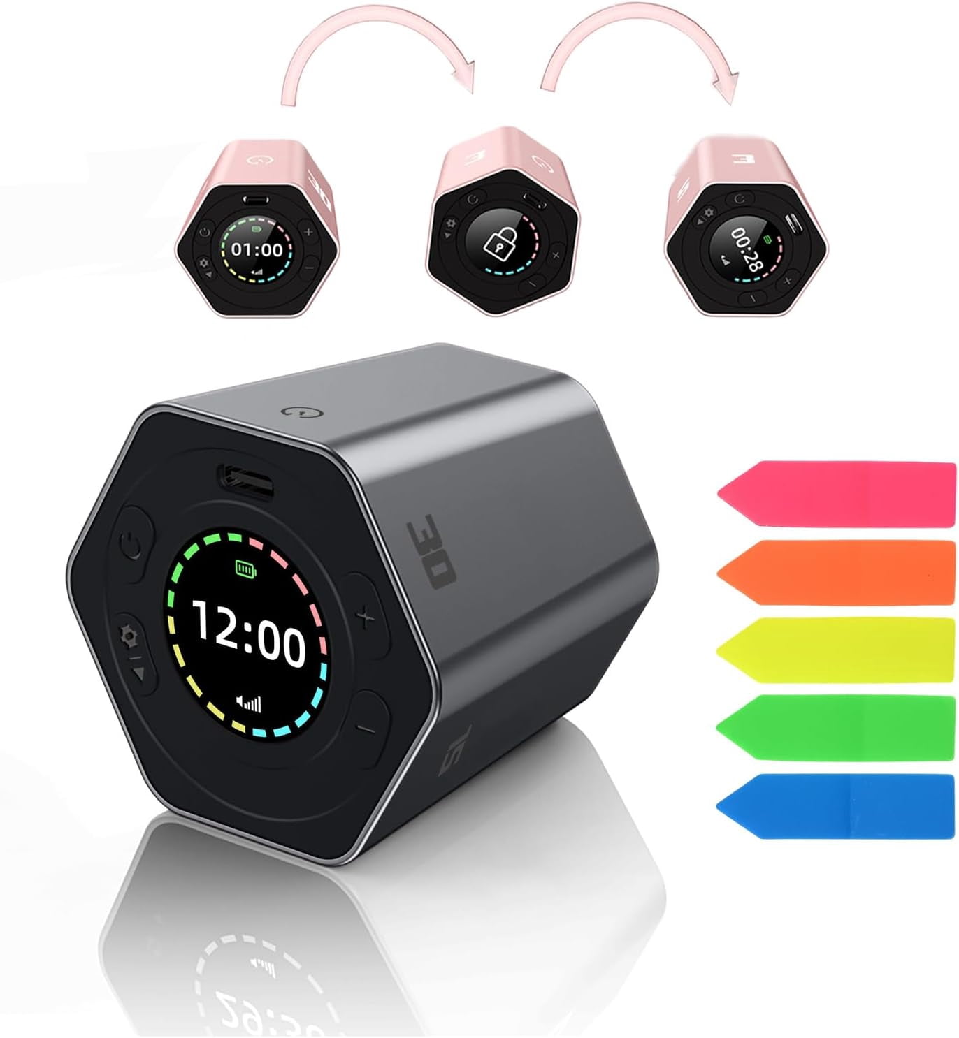 Smart Flip Timer, Sensor Rotating Timer Cube, 3/5/10/15/30 Minutes and ...