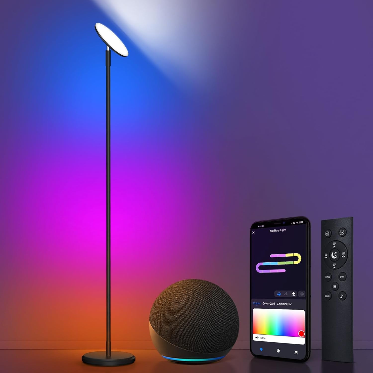 Smart Floor Lamp, 30W/3000LM Bright LED RGB Torchiere Floor Lamp, Works ...