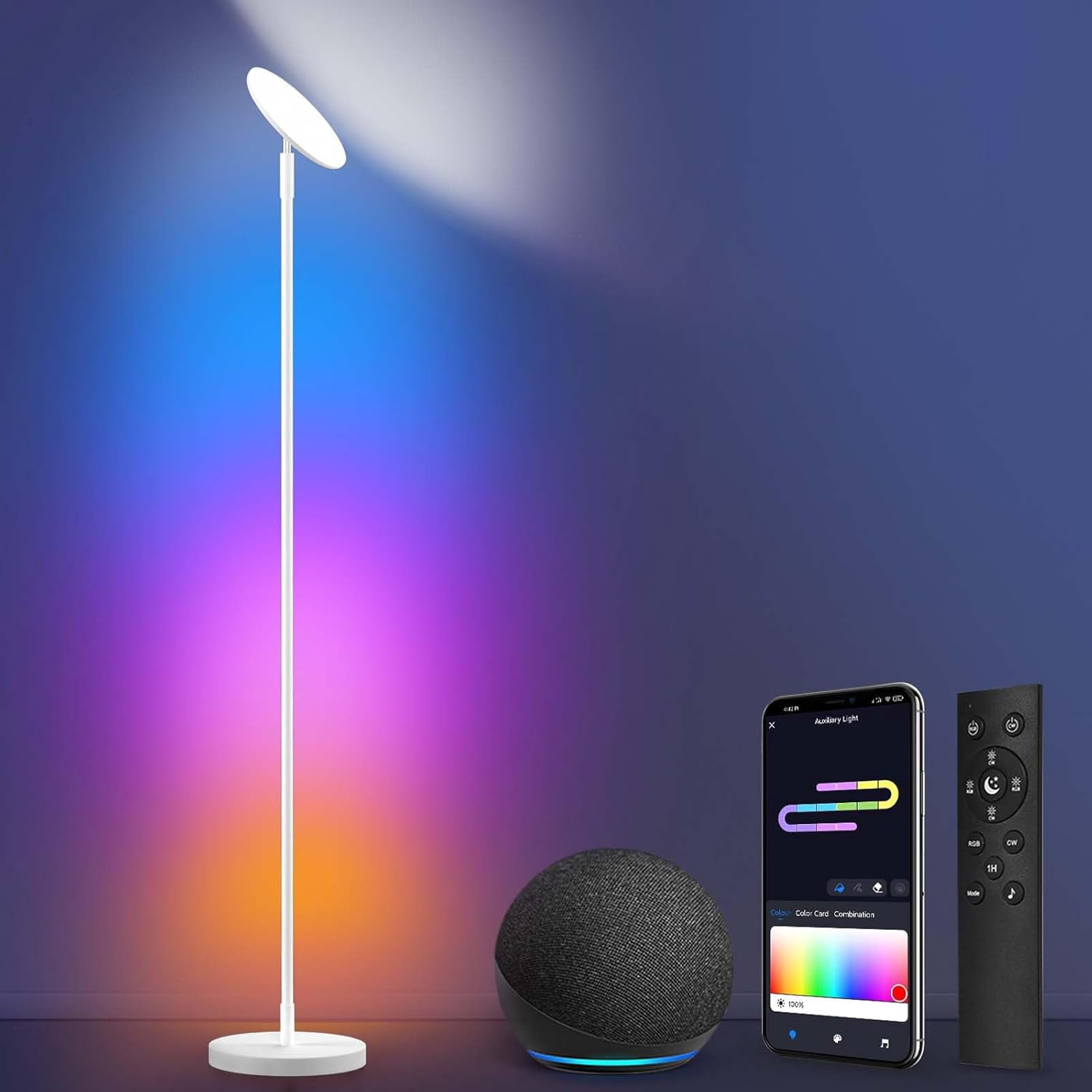 Smart Floor Lamp, 30W/3000LM Bright LED RGB Torchiere Floor Lamp, Works ...