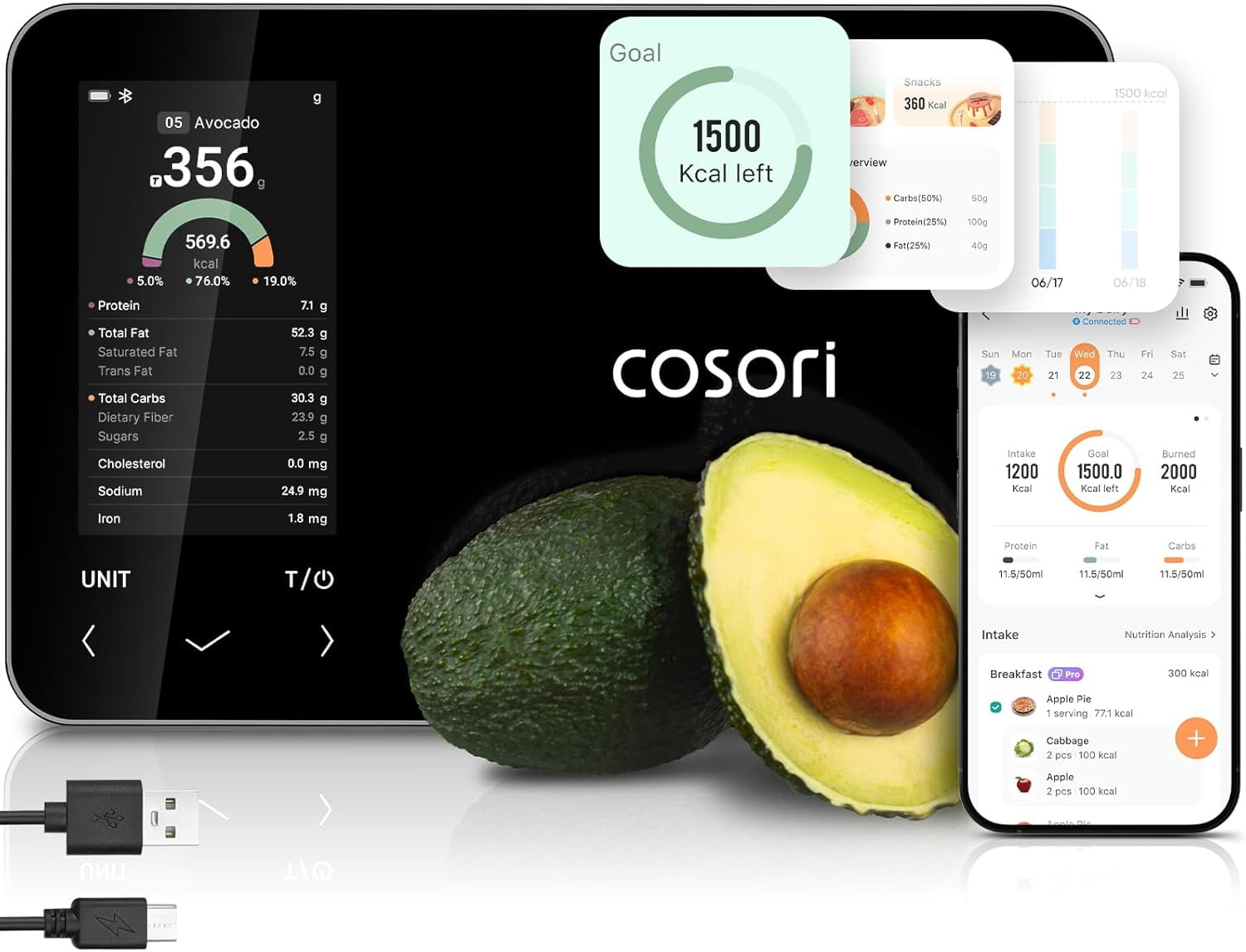 Smart Food Kitchen Scale with Nutritional Calculator, Free App for AI ...