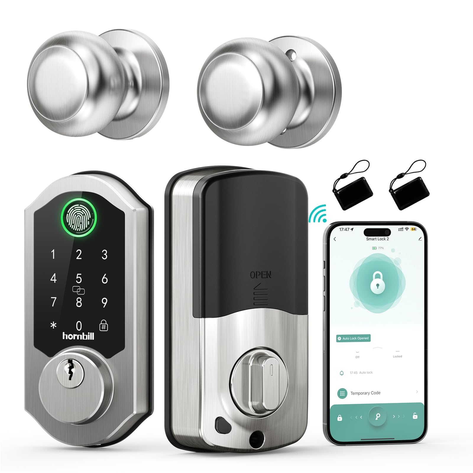Smart Front Door Lock Knob Set: WiFi Fingerprint Keypad Deadbolt ...