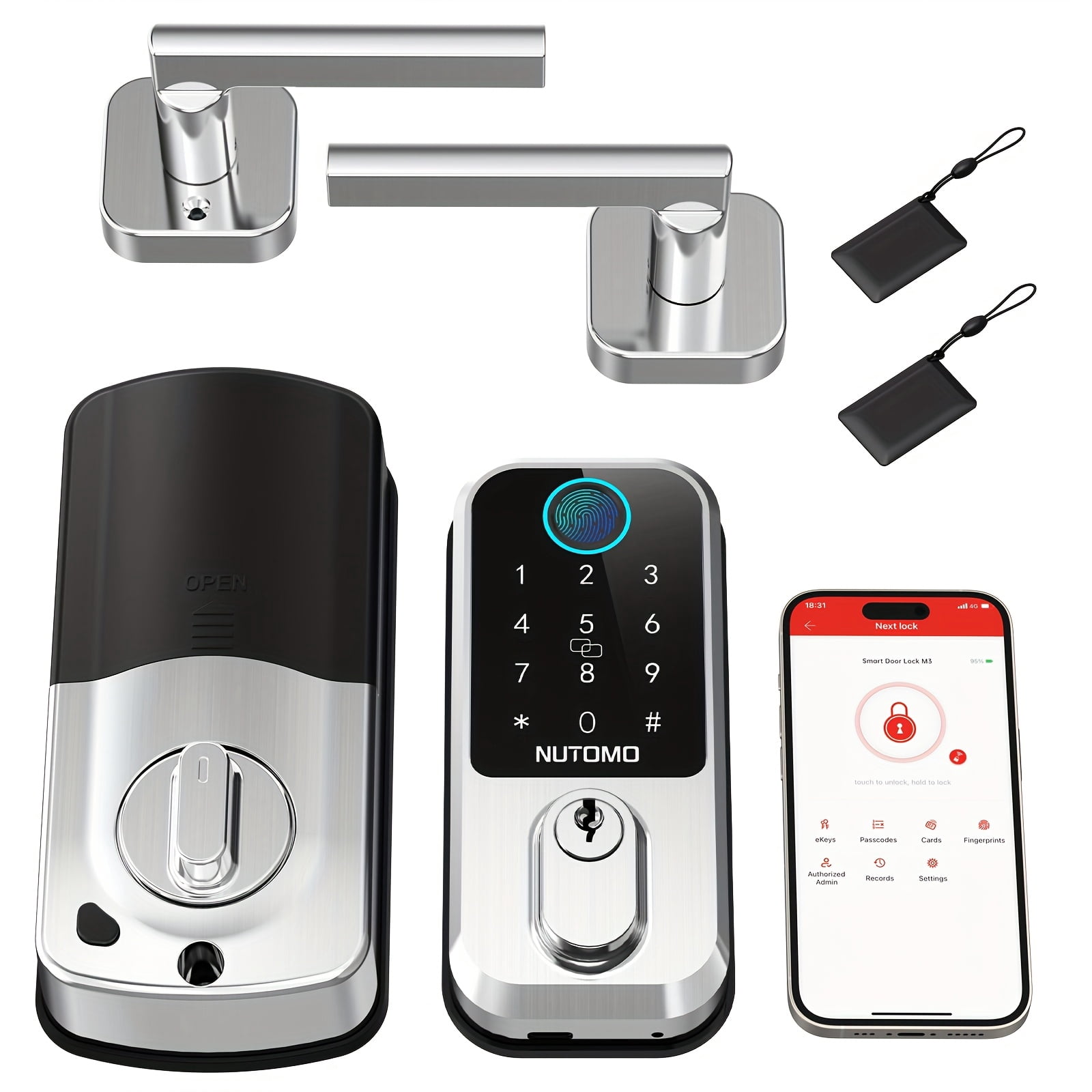Smart Front Door Lock Set: Keyless Entry Fingerprint Deadbolt with ...