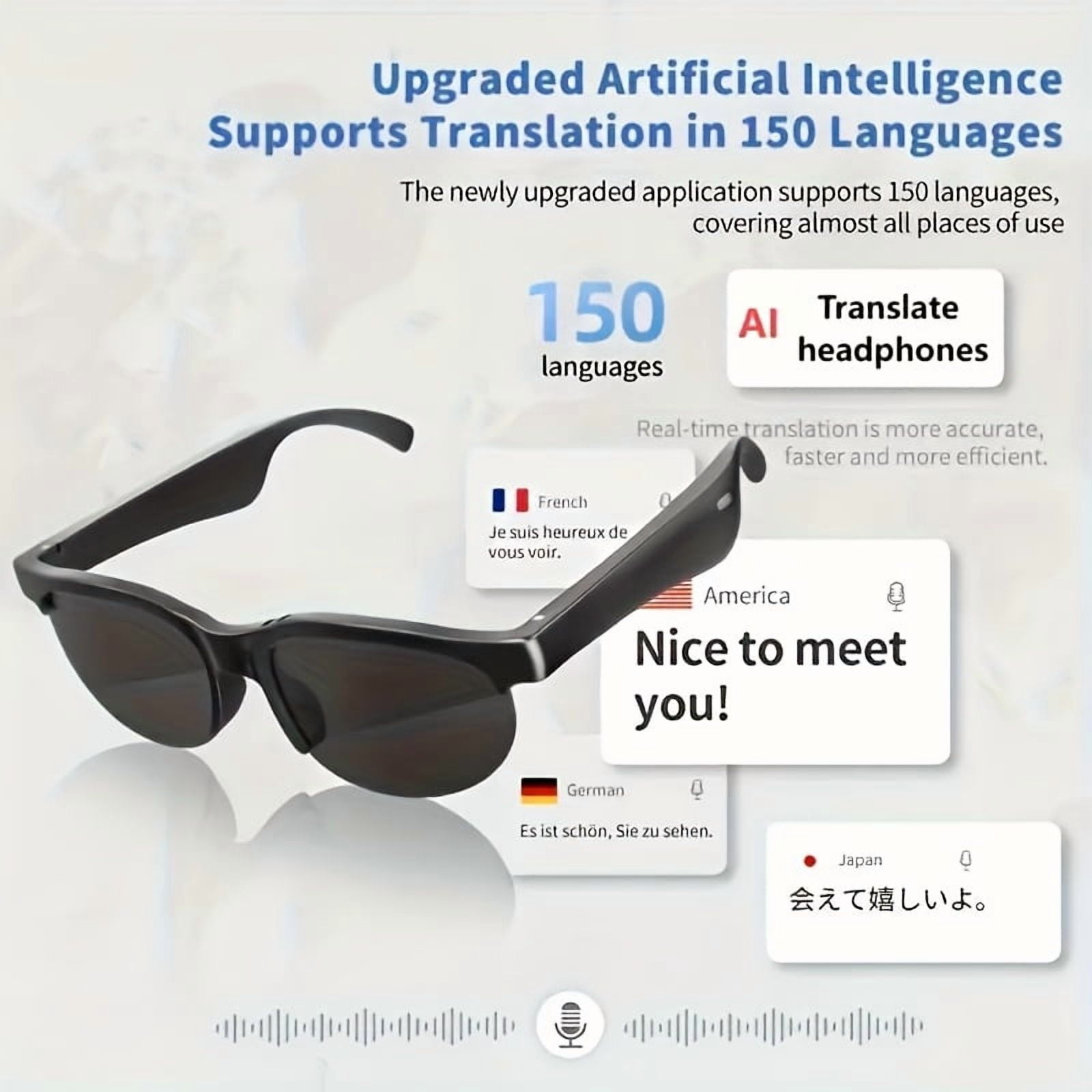 Smart Glasses 1-Pack - AI Real-Time Translator & Low Latency Wireless ...